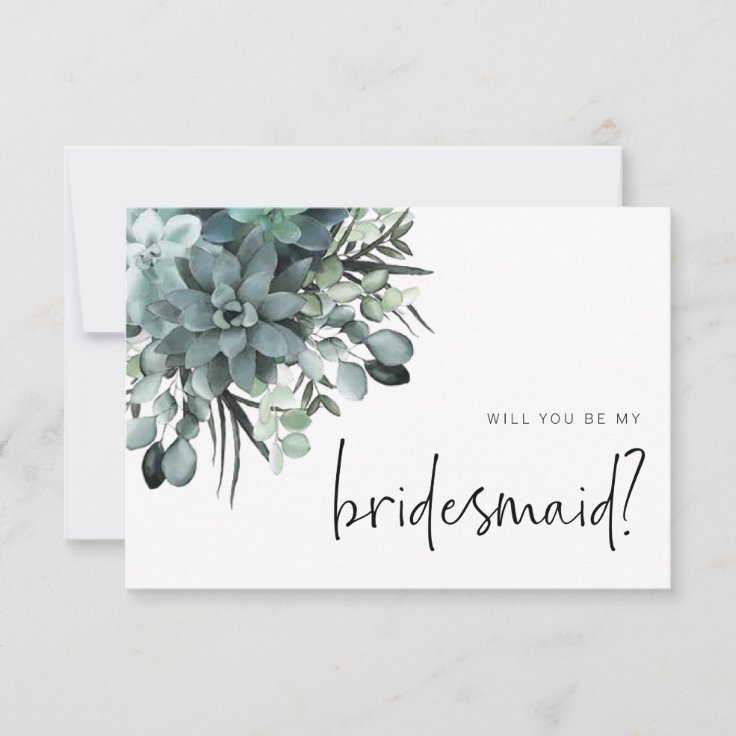 Watercolor Succulent Bridesmaid Proposal Note Card | Zazzle