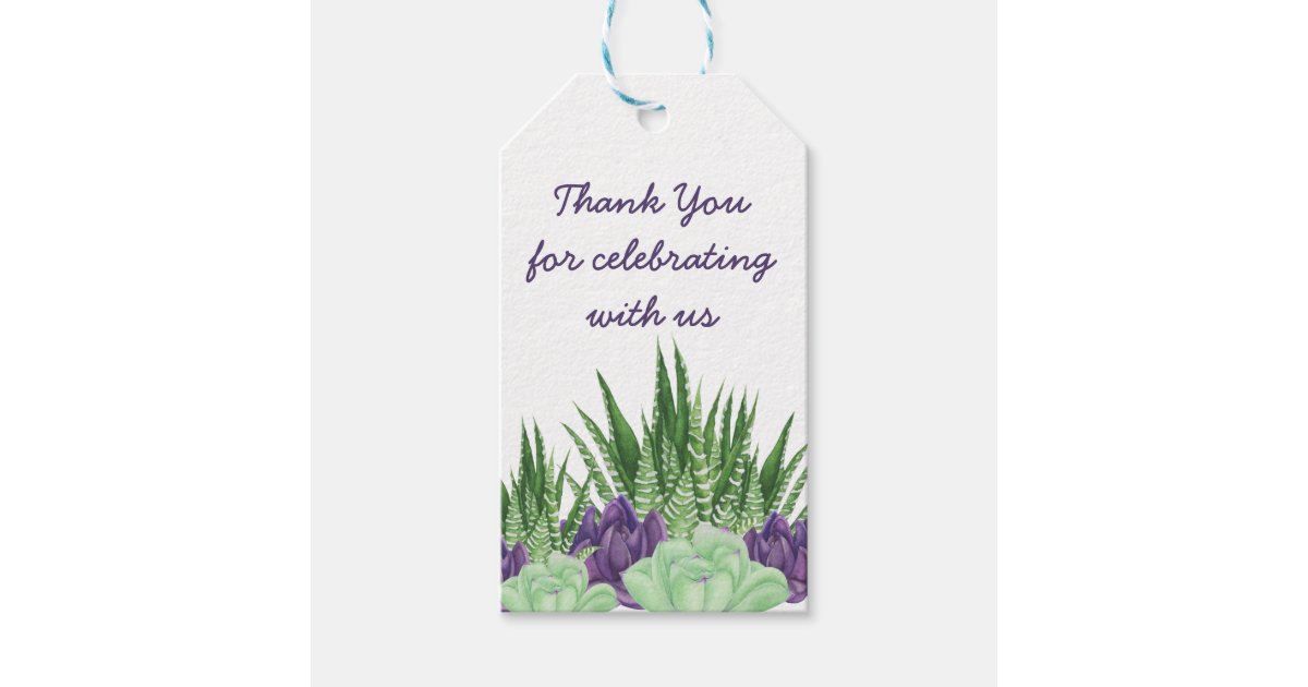 Watercolor Succulent Cactus Garden Thank You Favor Gift Tags | Zazzle
