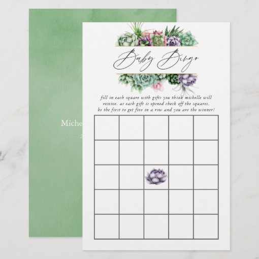 Watercolor Succulent Geometric Baby Shower Bingo | Zazzle