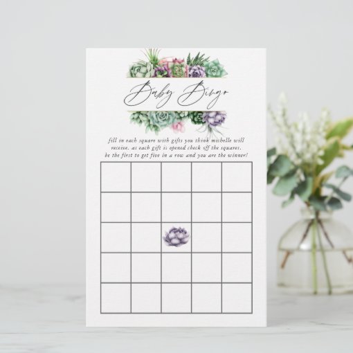 Watercolor Succulent Geometric Baby Shower Bingo | Zazzle