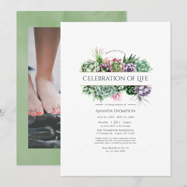Watercolor Succulent Geometric Celebration of Life Invitation | Zazzle