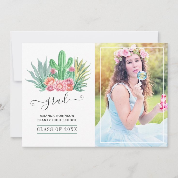 Watercolor Succulent Plants Graduation Photo Announcement | Zazzle