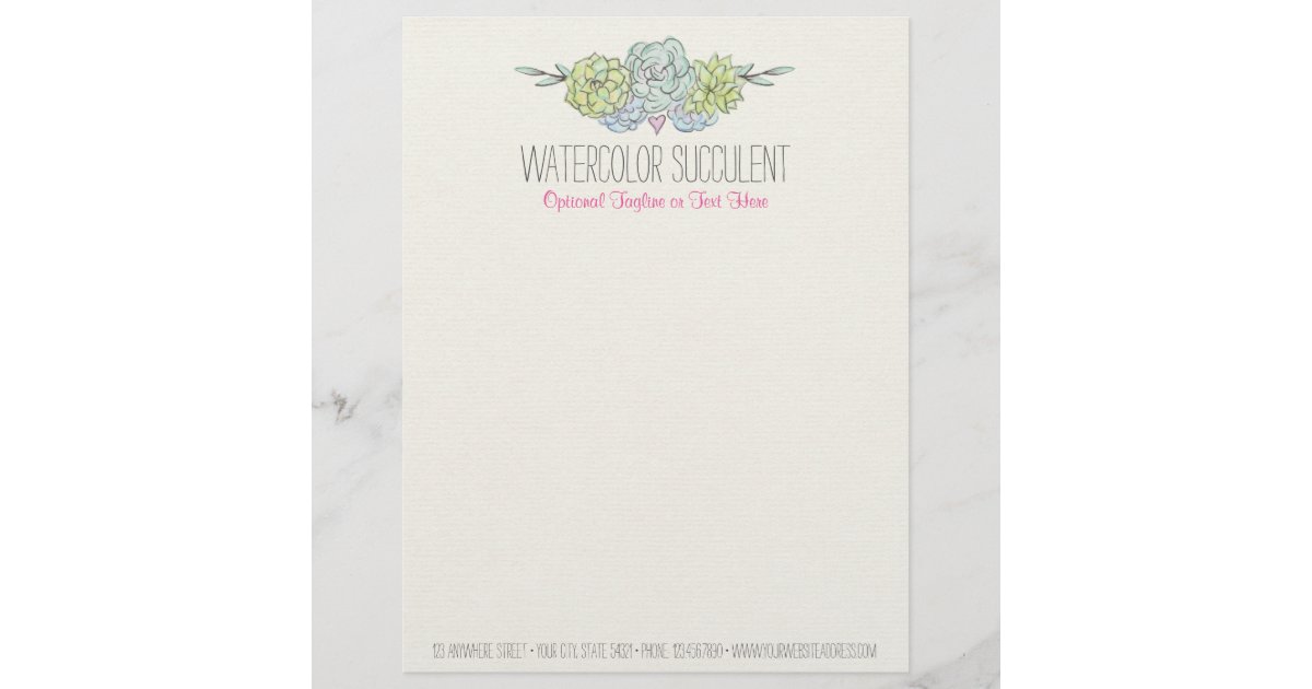 Watercolor Succulent Shabby Chic Bohemian Floral Letterhead | Zazzle