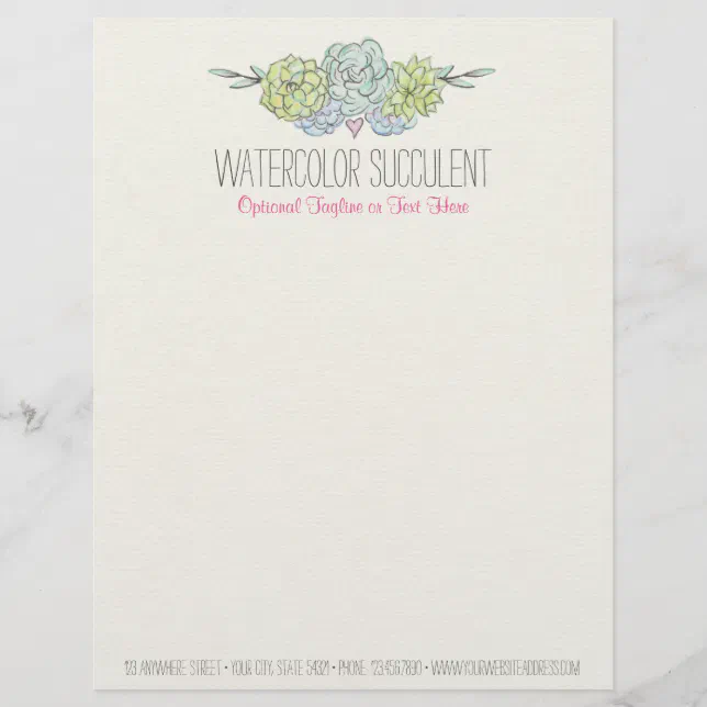 Watercolor Succulent Shabby Chic Bohemian Floral Letterhead | Zazzle