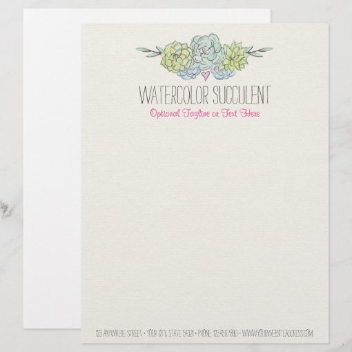 Watercolor Succulent Shabby Chic Bohemian Floral Letterhead | Zazzle