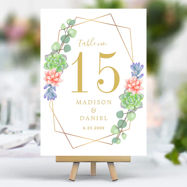 Watercolor Succulent Terrarium Wedding Table Number | Zazzle