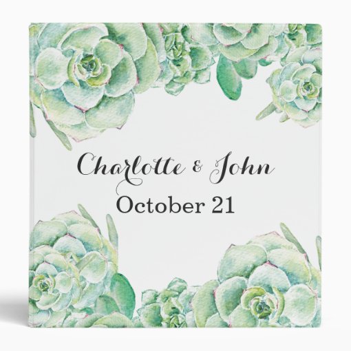 watercolor succulent wedding Planner 3 Ring Binder | Zazzle