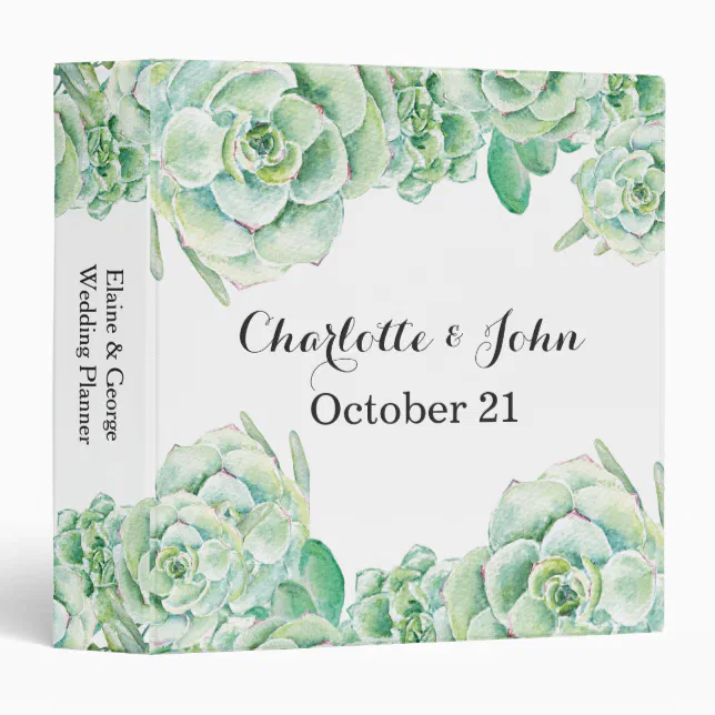 watercolor succulent wedding Planner 3 Ring Binder | Zazzle
