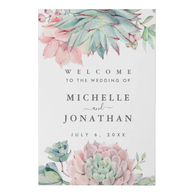 Watercolor Succulent Wedding Welcome Sign | Zazzle