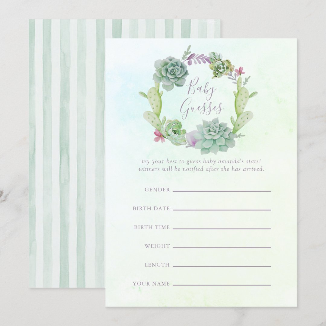 Watercolor Succulents Baby Shower Guessing Game Invitation | Zazzle