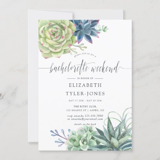 Watercolor Succulents Bachelorette Weekend Agenda Invitation | Zazzle