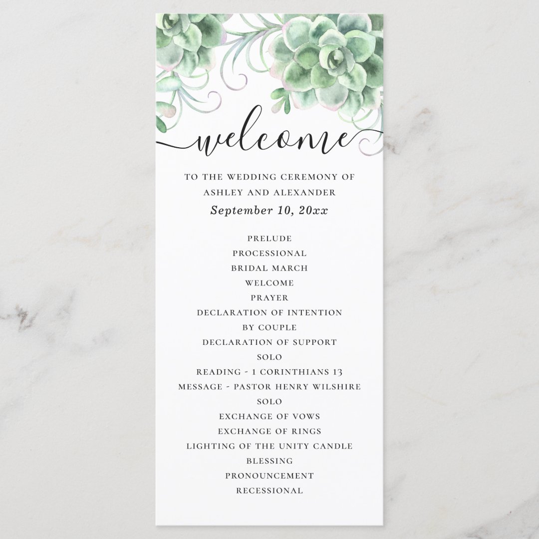 Watercolor succulents. Floral cactus wedding Program | Zazzle