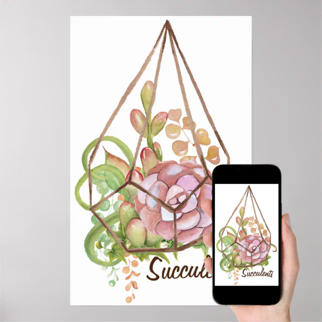 Watercolor Succulents Terrarium Poster | Zazzle
