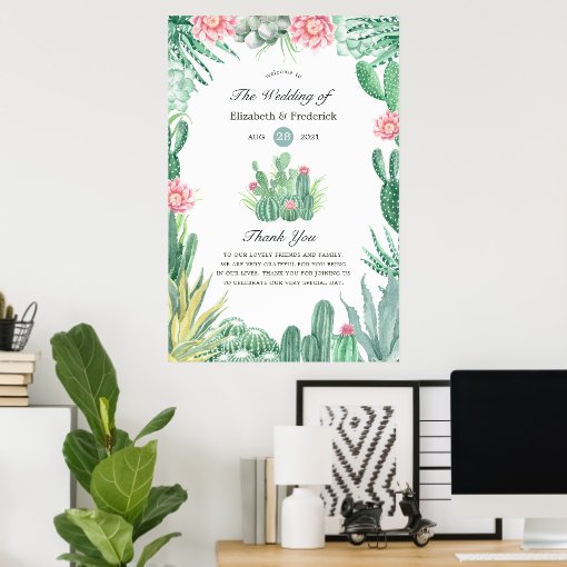 Watercolor Succulents Wedding Welcome Poster | Zazzle