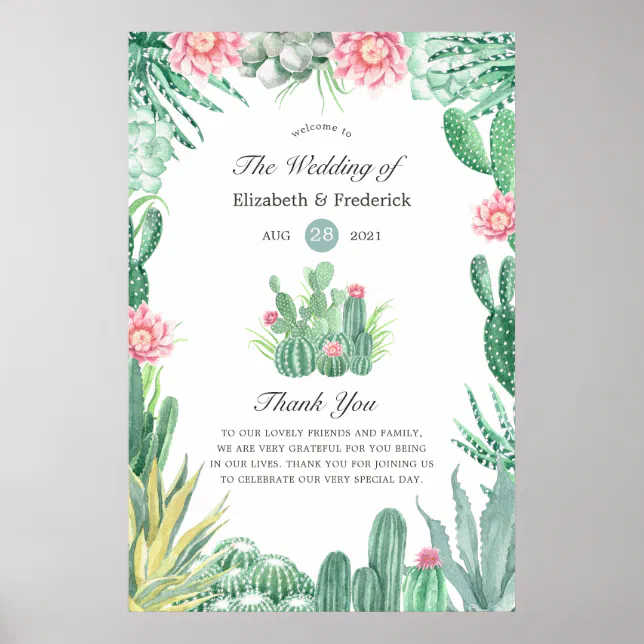Watercolor Succulents Wedding Welcome Poster | Zazzle