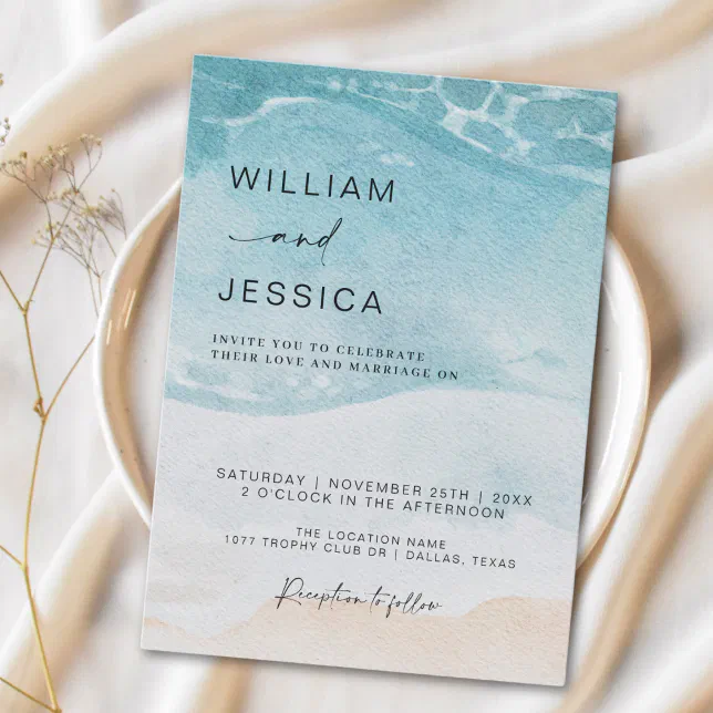 Watercolor Summer Beach Destination Wedding Invitation | Zazzle