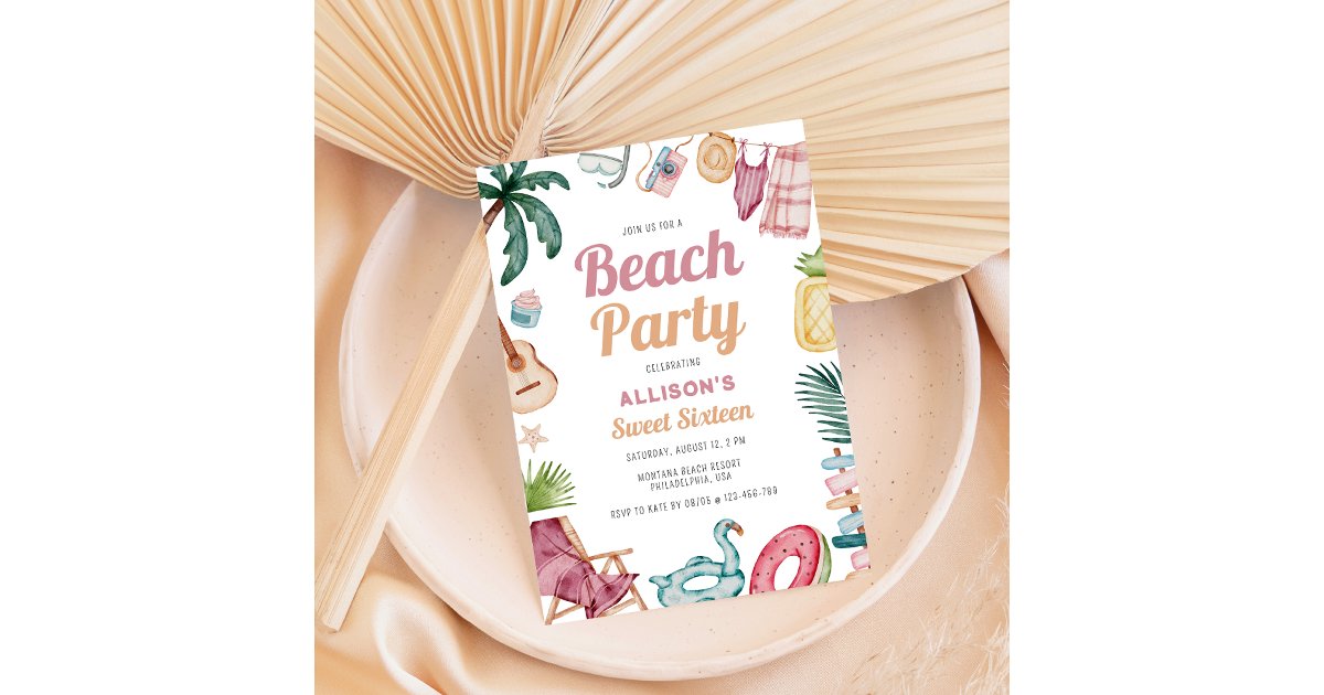 Watercolor Summer Beach Sweet Sixteen Invitation | Zazzle