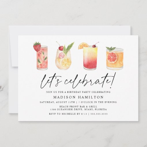 Watercolor Summer Cocktails Birthday Party Invitation | Zazzle