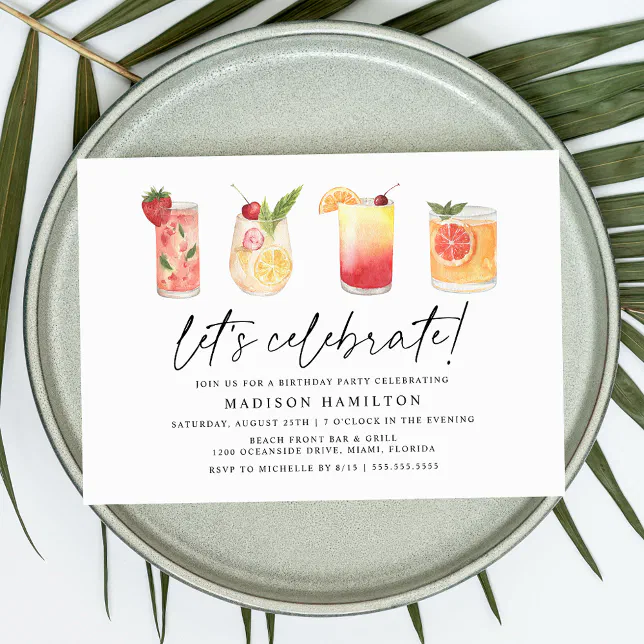 Watercolor Summer Cocktails Birthday Party Invitation | Zazzle