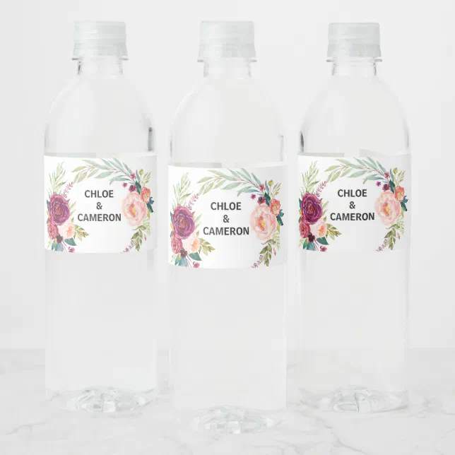 Watercolor Summer Floral Water Bottle Label | Zazzle