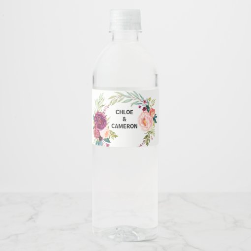 Watercolor Summer Floral Water Bottle Label | Zazzle