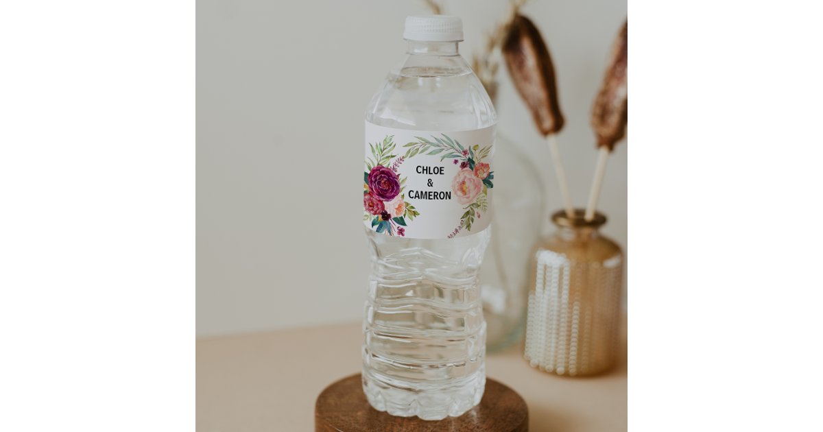 Watercolor Summer Floral Water Bottle Label | Zazzle