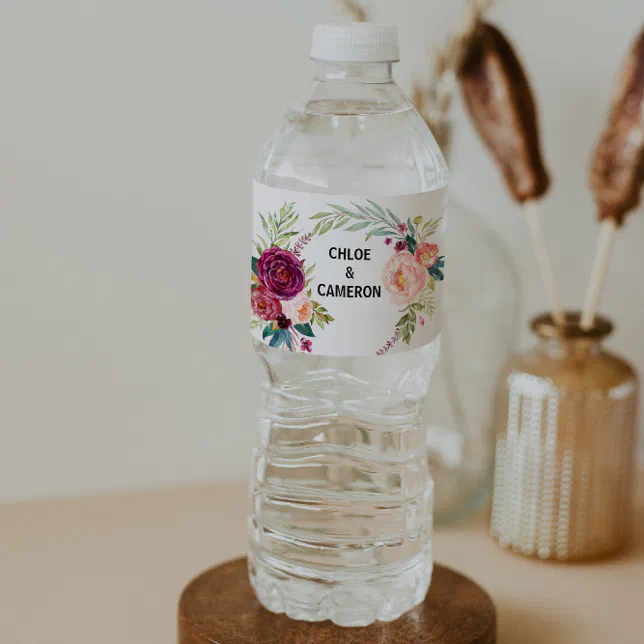 Watercolor Summer Floral Water Bottle Label | Zazzle