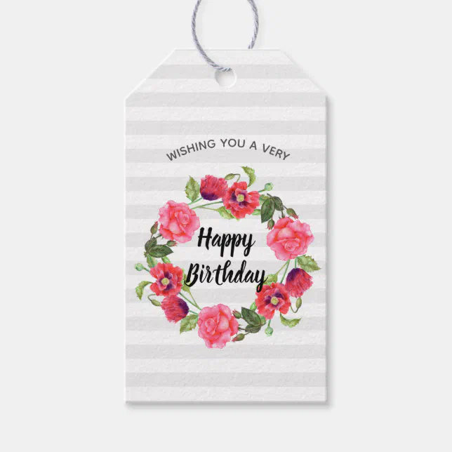 Watercolor Summer Flowers Floral Happy Birthday Gift Tags | Zazzle