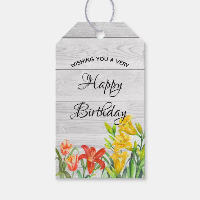 Watercolor Summer Flowers Happy Birthday Gift Tags | Zazzle