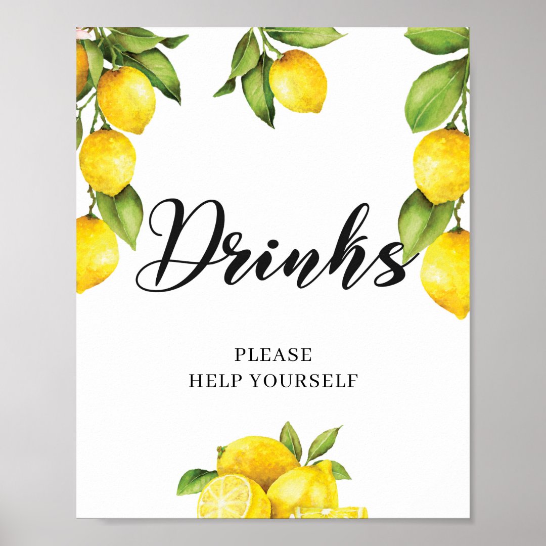 Watercolor Summer Fruits Lemon Drinks Sign | Zazzle