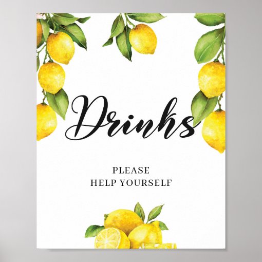 Watercolor Summer Fruits Lemon Drinks Sign | Zazzle