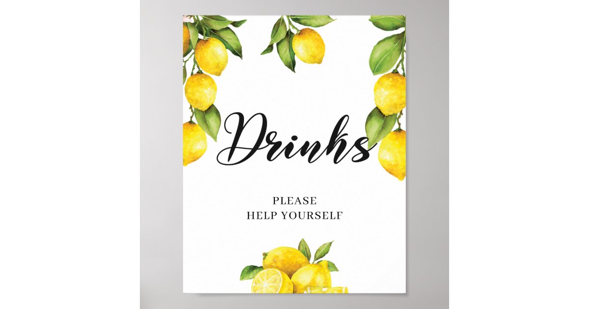 Watercolor Summer Fruits Lemon Drinks Sign | Zazzle