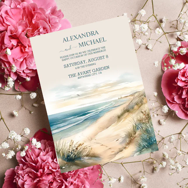 Watercolor Summer Ocean Beach Wedding Invitation | Zazzle