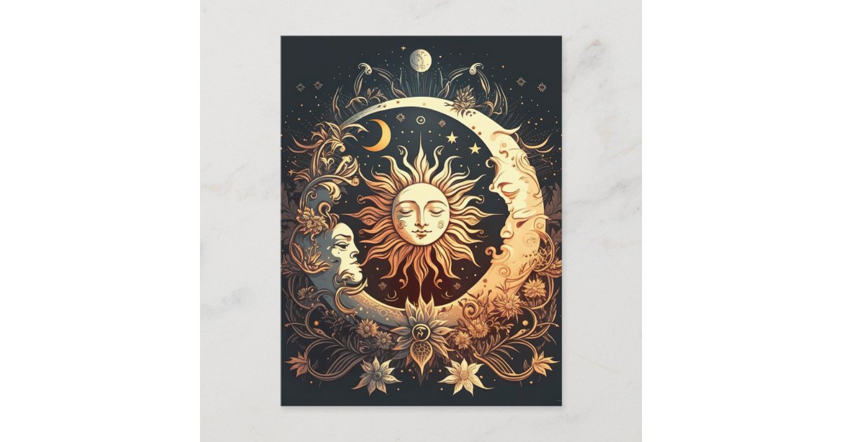 Watercolor Sun and Moon Celestial Postcard | Zazzle