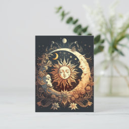 Watercolor Sun and Moon Celestial Postcard | Zazzle