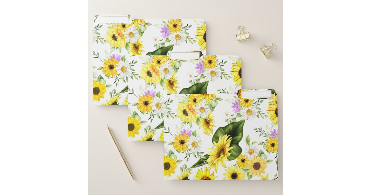 Watercolor Sunflower 7 File Folder | Zazzle