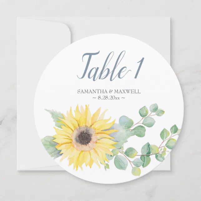 Watercolor Sunflower and Eucalyptus Table Number | Zazzle