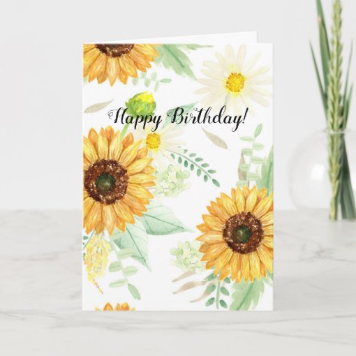 Watercolor Sunflower Birthday Card | Zazzle