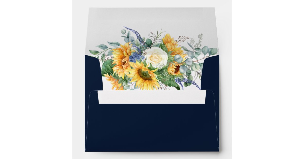 Watercolor sunflower eucalyptus wedding envelope | Zazzle
