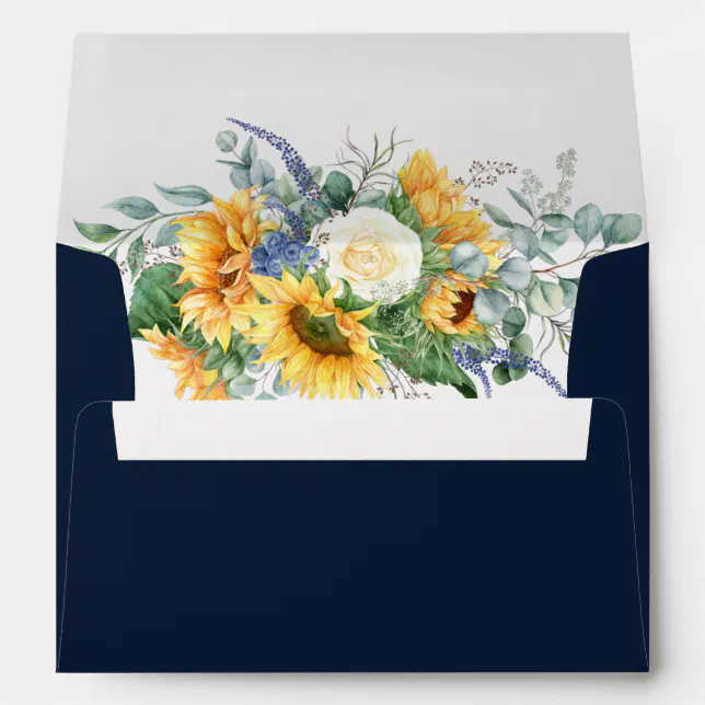 Watercolor sunflower eucalyptus wedding envelope | Zazzle