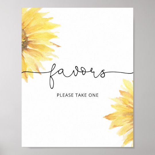 Watercolor sunflower favors please take one poster | Zazzle.com
