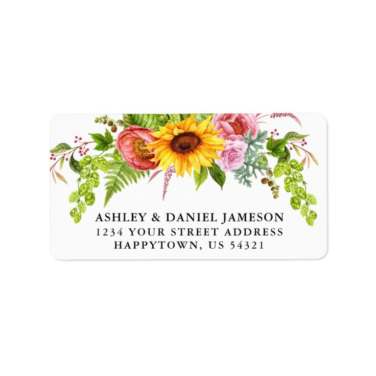 Watercolor Sunflower Floral Return Address Label | Zazzle