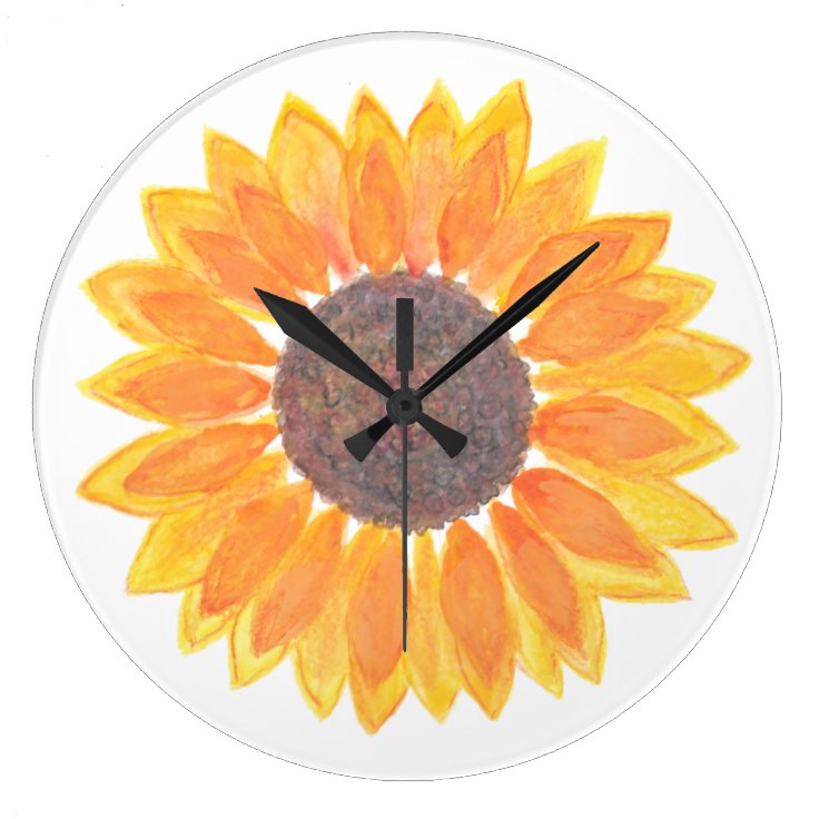 Watercolor Sunflower Large Clock | Zazzle