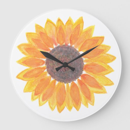 Watercolor Sunflower Large Clock | Zazzle