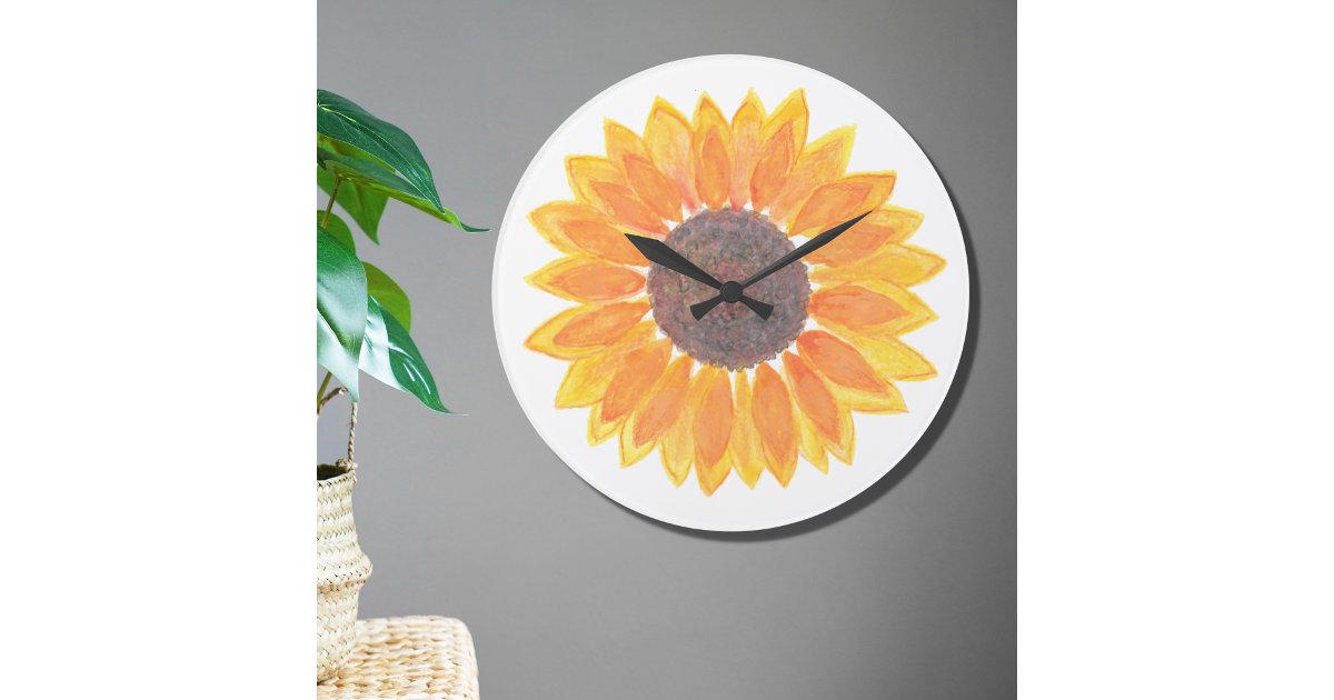 Watercolor Sunflower Large Clock | Zazzle