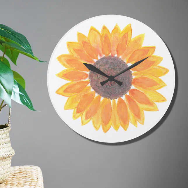 Watercolor Sunflower Large Clock | Zazzle