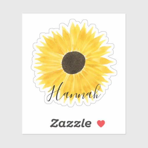 Watercolor Sunflower Name Sticker | Zazzle