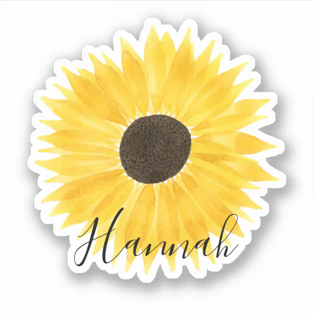 Watercolor Sunflower Name Sticker | Zazzle