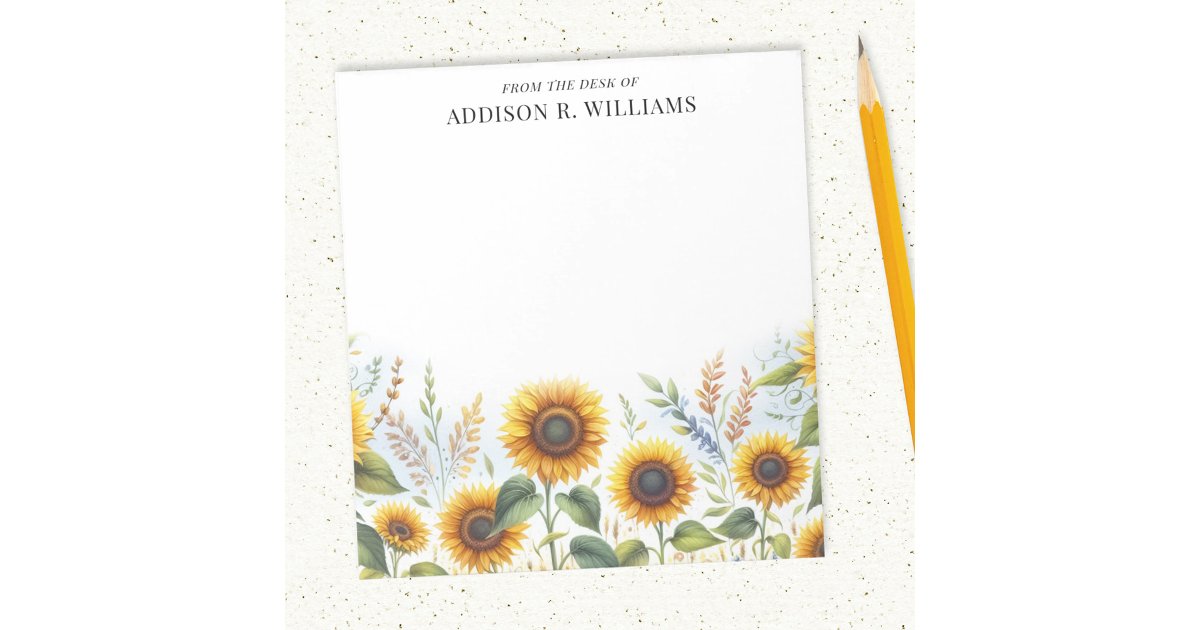 Watercolor Sunflower Personalized From The Desk Of Notepad | Zazzle