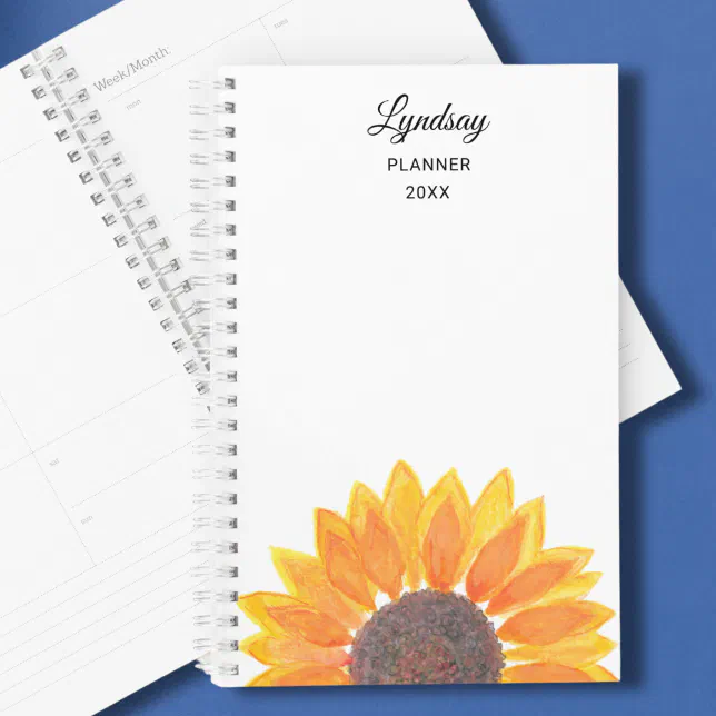 Watercolor Sunflower Personalized Planner | Zazzle